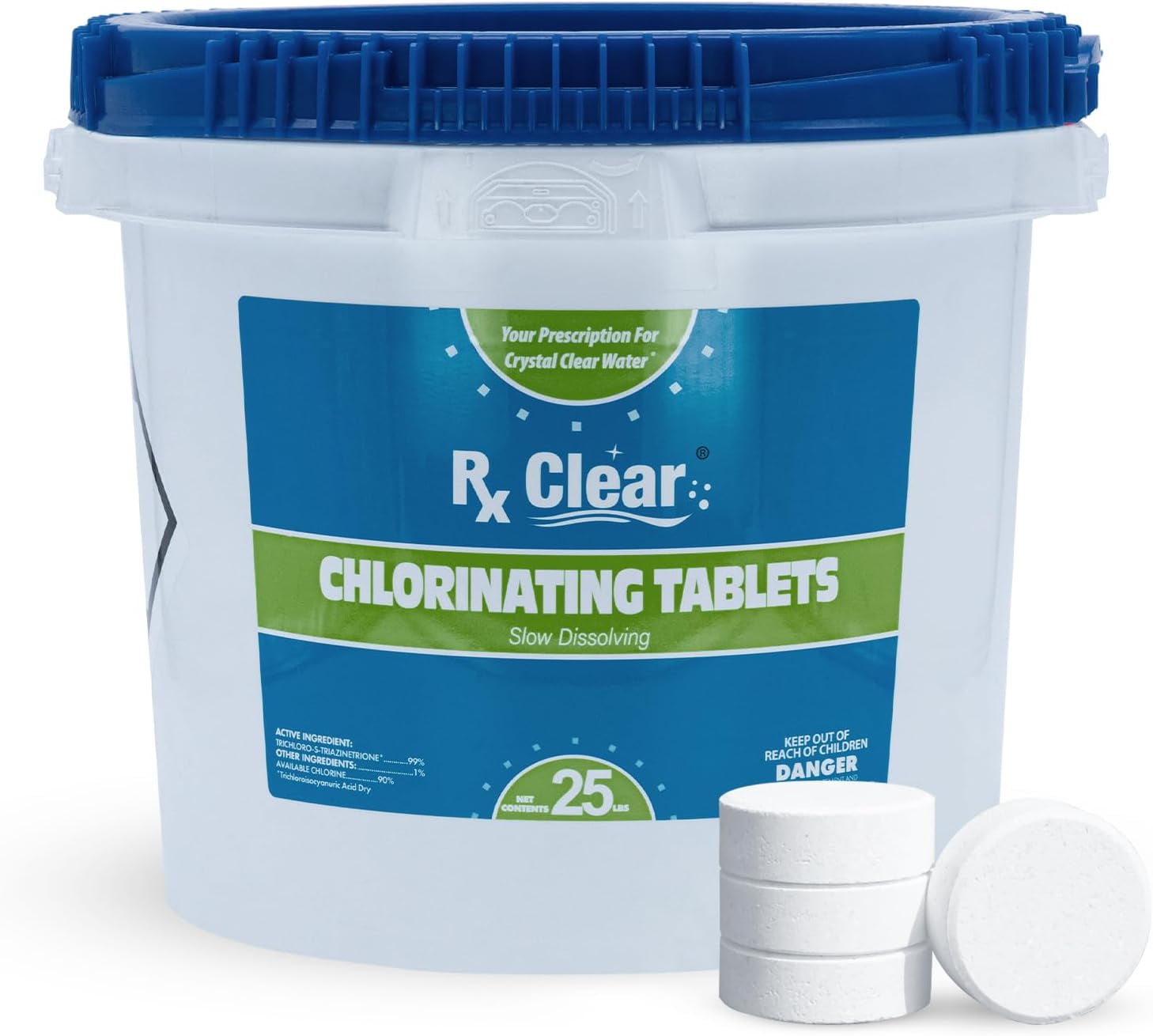 "Rx Clear Bulk 25 lbs Bucket, 3"" Stabilized Chlorinating Tabs for ...