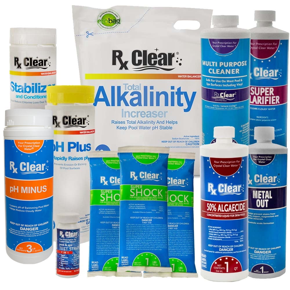 Rx Clear Deluxe Pool Chemical Opening Kit: Maintenance Supplies for ...