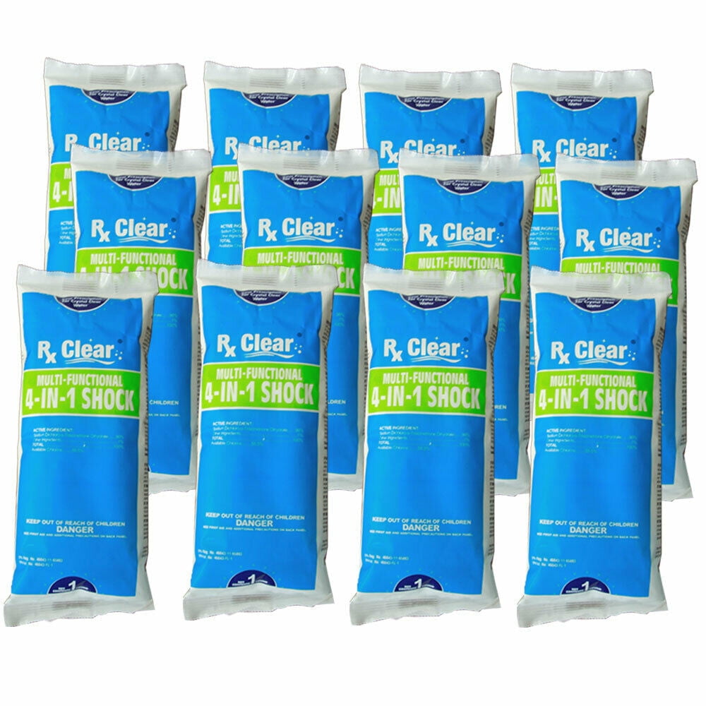 Rx Clear Multi-Functional 4-in-1 Swimming Pool Shock, 1 lb Bag, 12-Pack ...