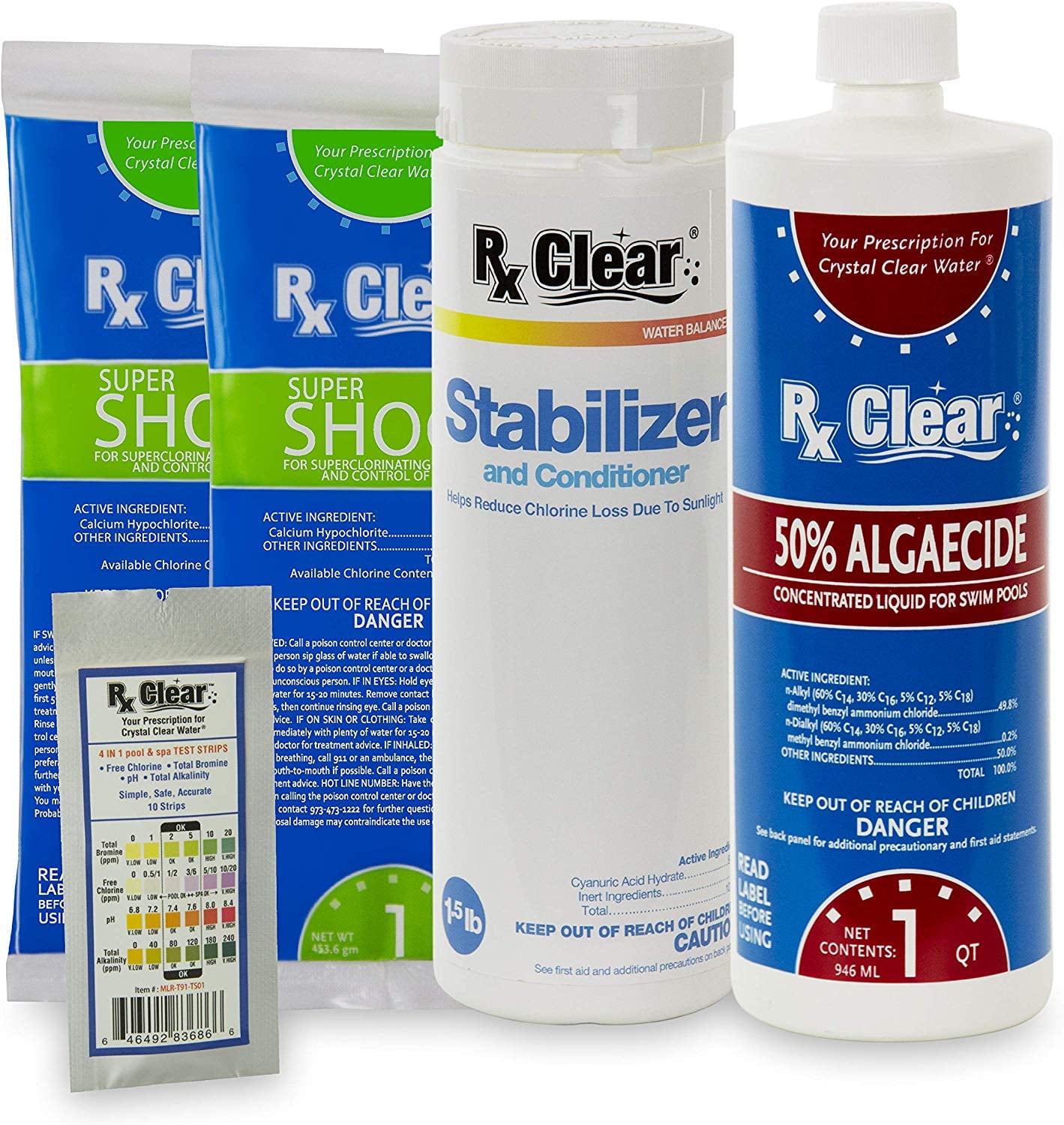 Rx Clear Pool Maintenance Kit: Spring Start-Up Chemicals for Pools up ...