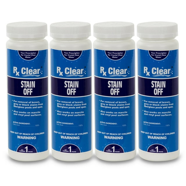 Rx Clear Stain Off Pool Stain Remover Liquid, 1 lb Bottle, 4 Pack ...