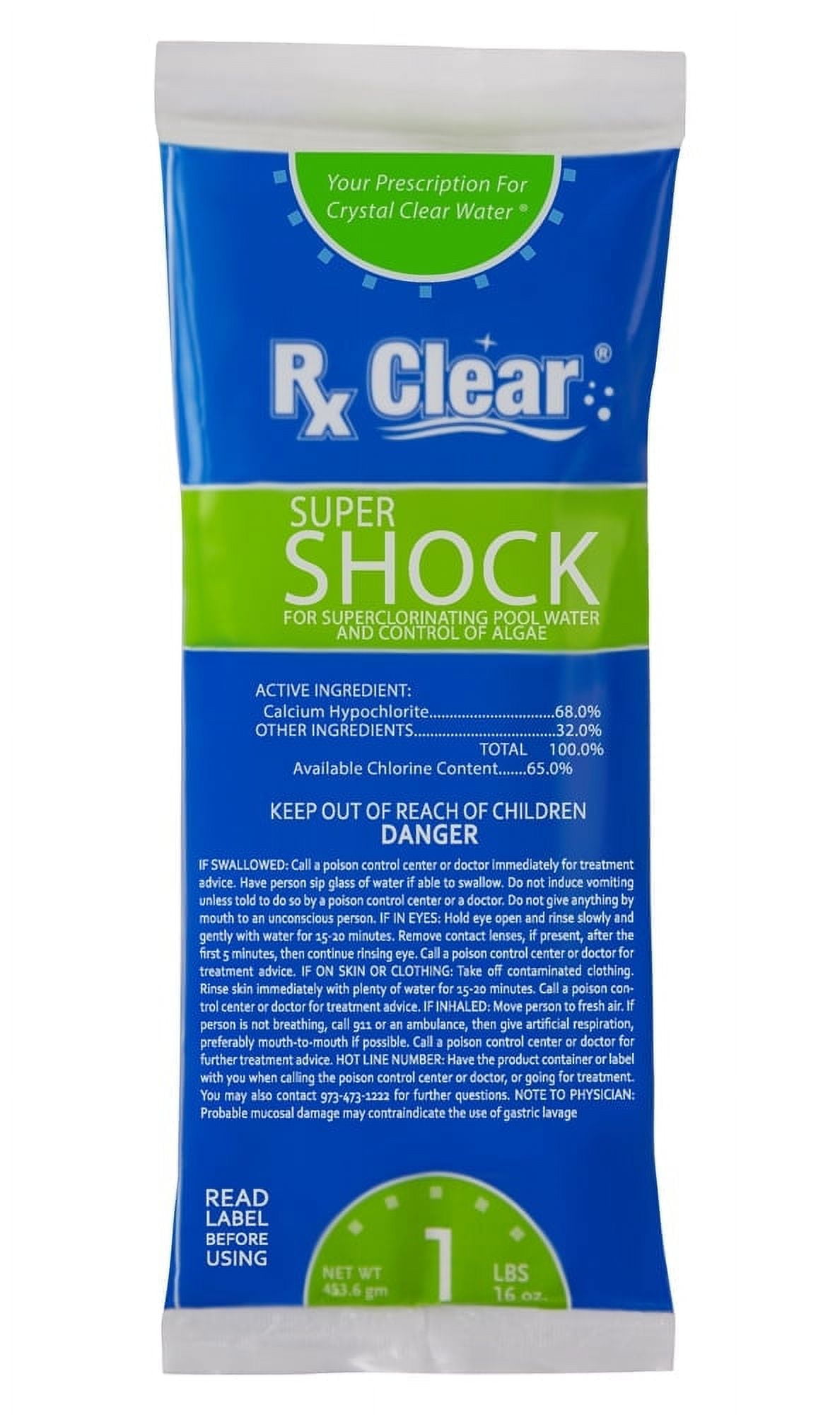 1 lb Rx Clear Super Shock - 68% Calcium Hypochlorite Pool Shock in ...
