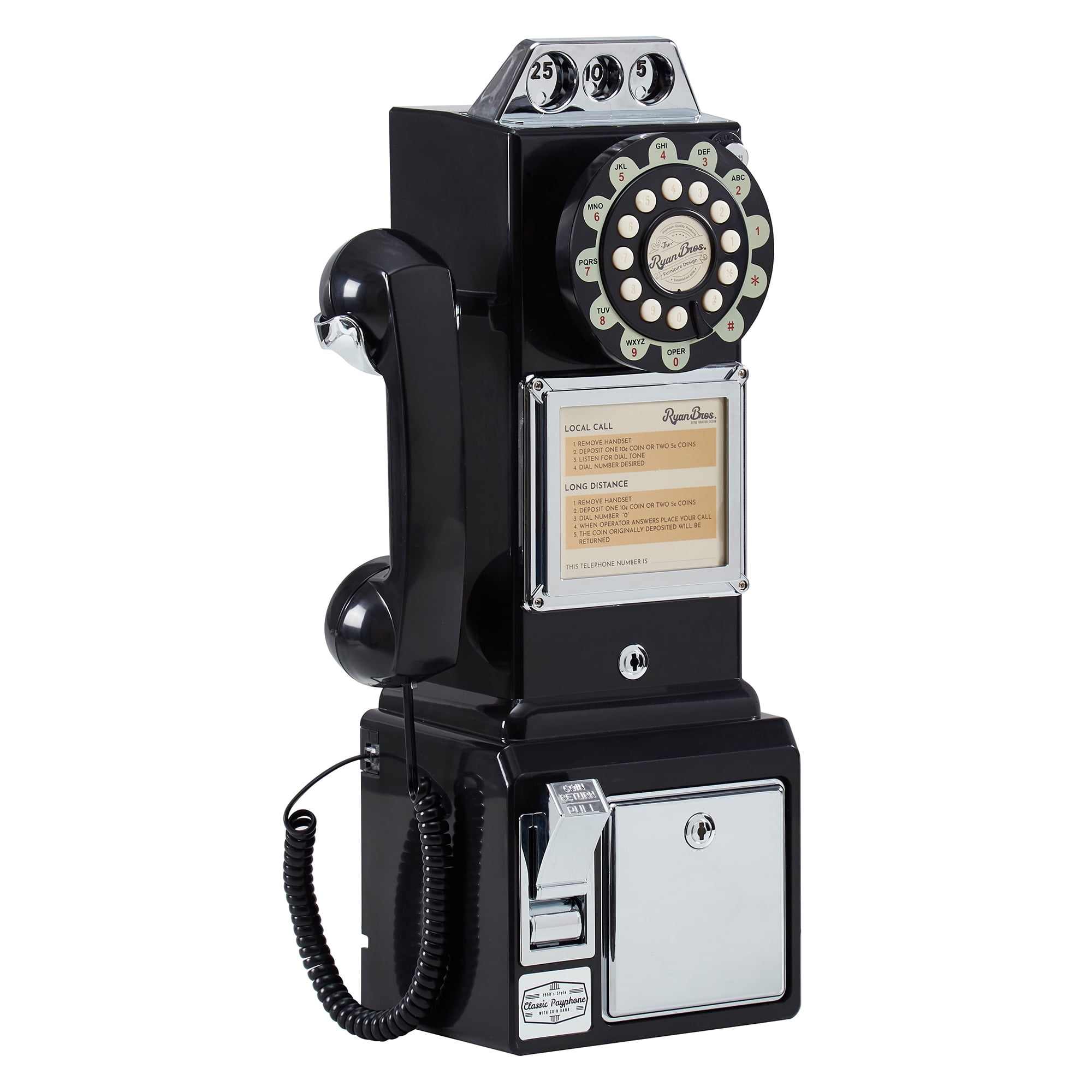 Ryan Bros. American Retro 1950's Payphone with Coin Bank Wall-Mount ...