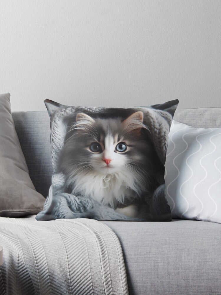 Ryan; Cat in Wool Blanket 45x45cm Pillow Cover – Cozy Feline ...
