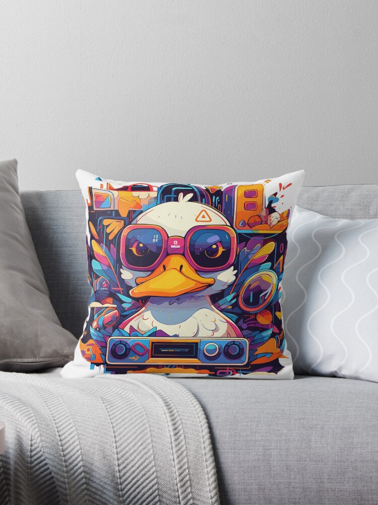 Ryan; Duck DJ Throw Pillow Featuring Fun Cartoon Duck with Headphones ...