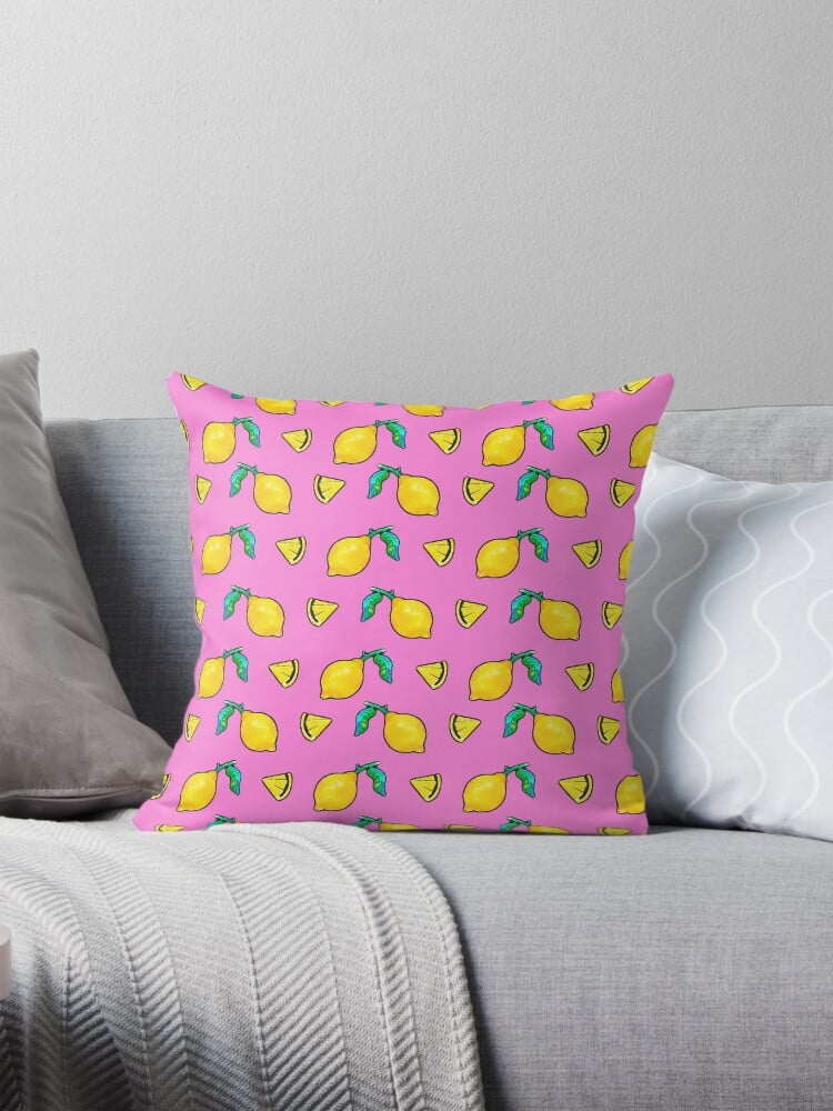 Ryan; Lemons on Pink Background Throw Pillow with Bright Citrus Pattern ...