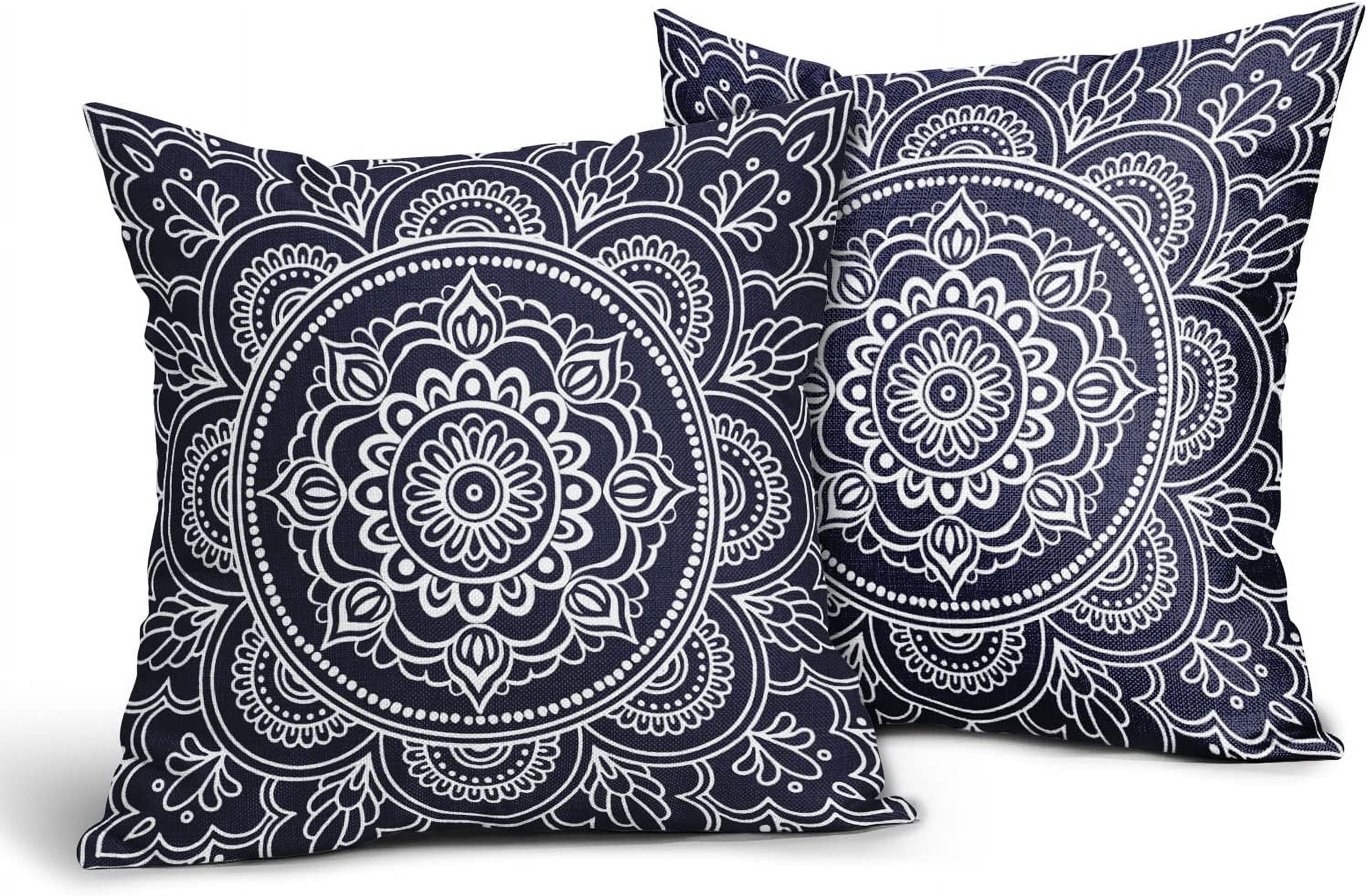 Ryan; Navy Blue Boho Pillow Covers Farmhouse Navy Flower Decorative ...