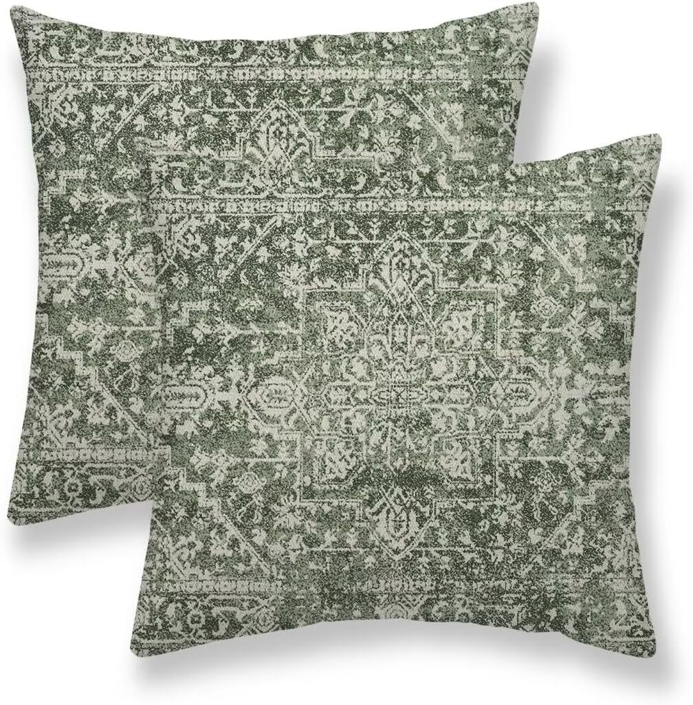 Ryan; Sage Green Boho Pillow Covers 18x18 Set of 2, Bohemian Carpet ...