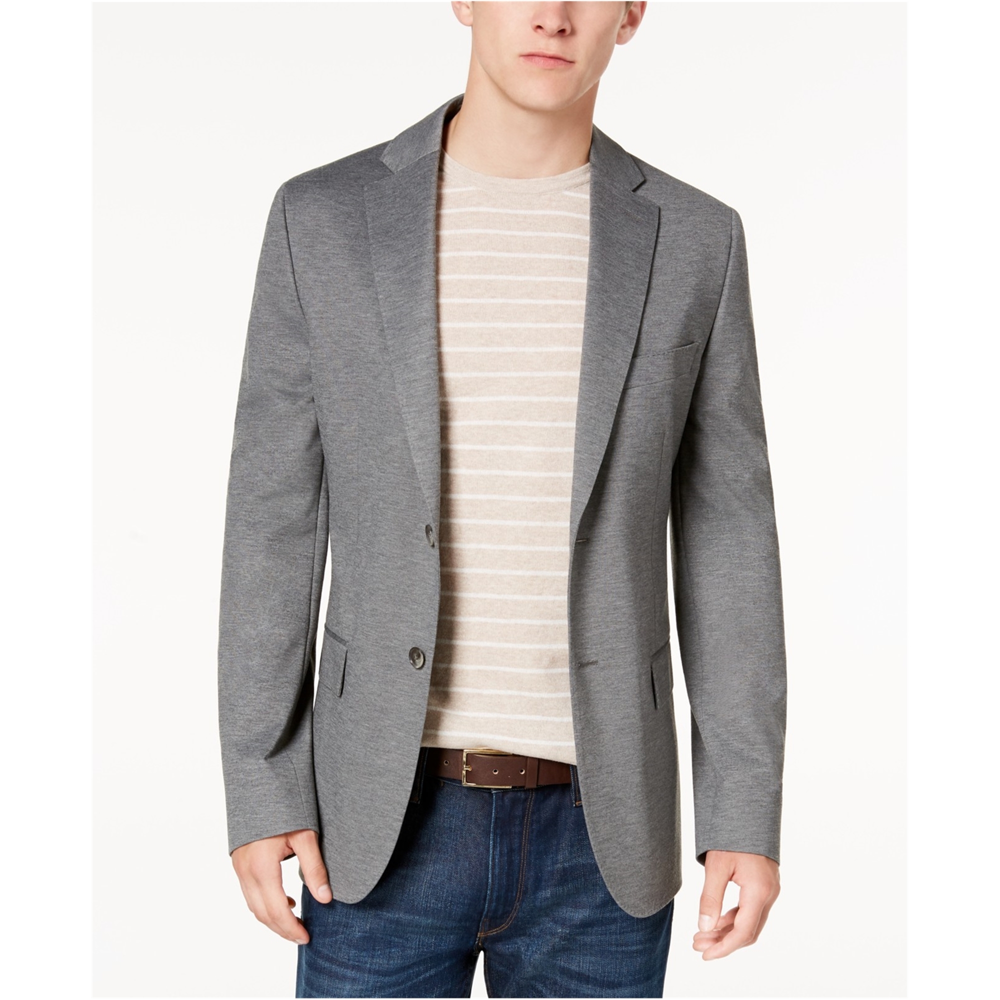 Ryan Seacrest Mens Knit Heather Two Button Blazer Jacket, Grey, 44 ...