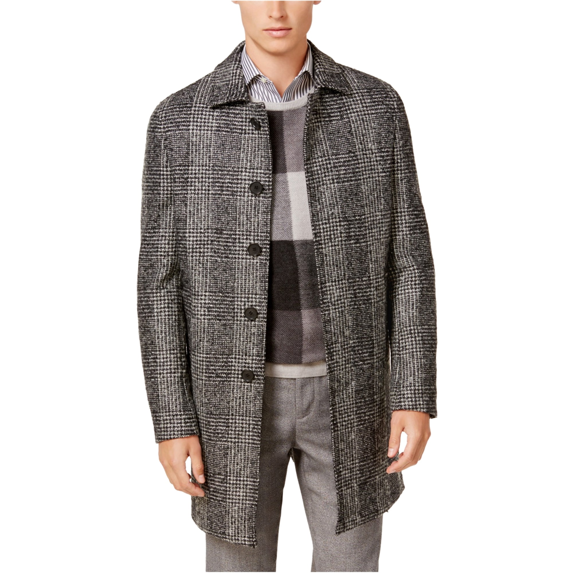 Ryan Seacrest Mens Plaid Overcoat Dress, Black, 42 Long - Walmart.com