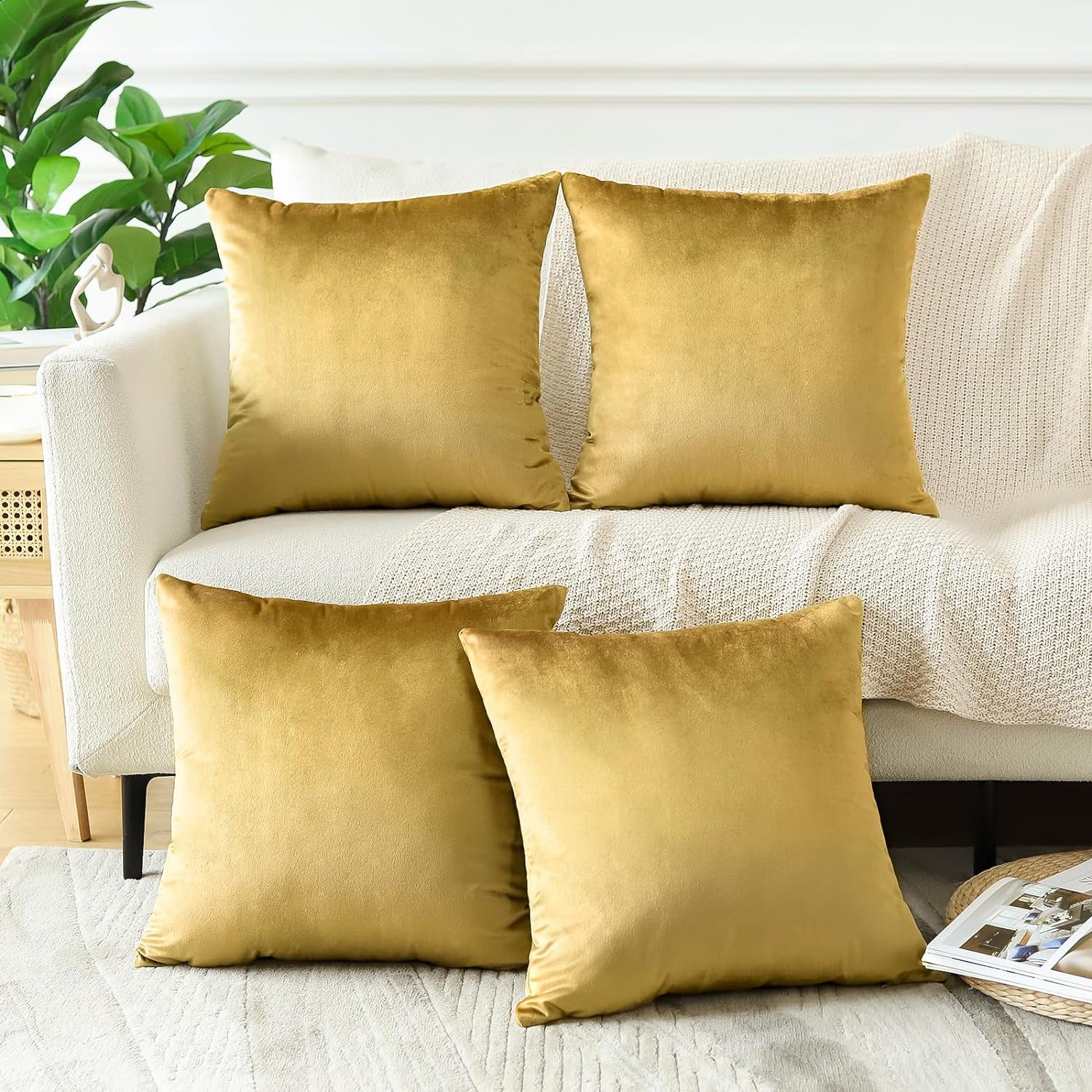 Ryan; Set of 4 Decorative Throw Pillow Covers Soft Solid Square Pillow ...
