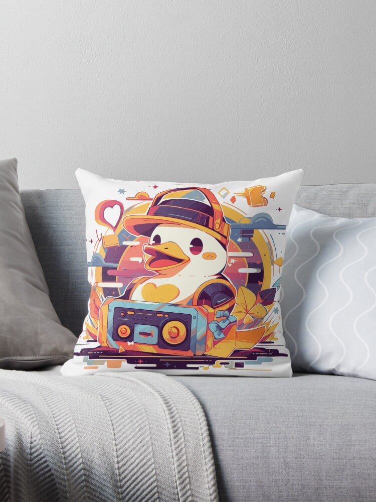 Ryan; Smiley Duck Cartoon Throw Pillow Cover 18×18 inch – Cute Yellow ...