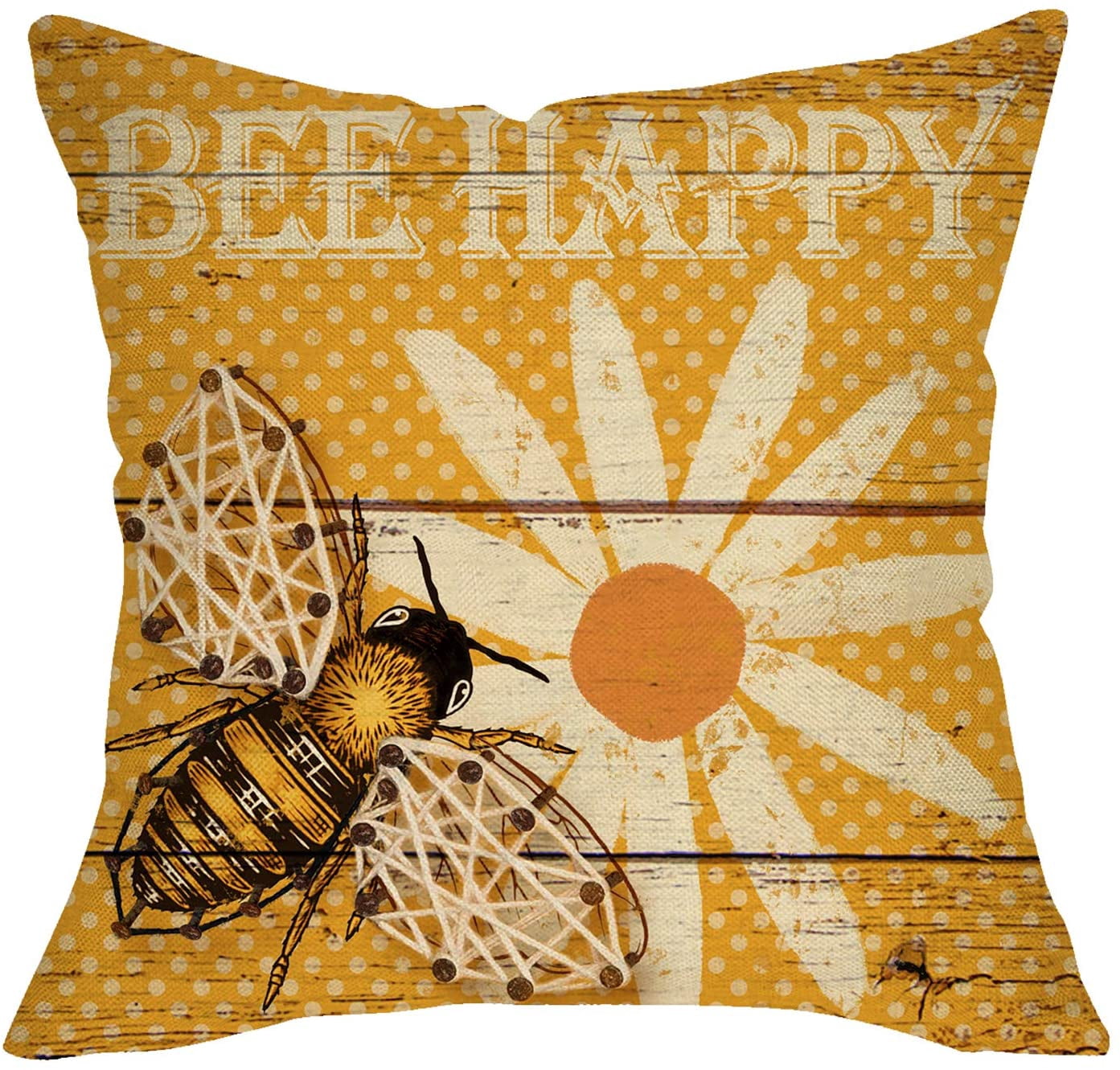 Ryan; Spring Rustic Bumble Bee Happy Sunflowers Pillow Cover Farmhouse ...