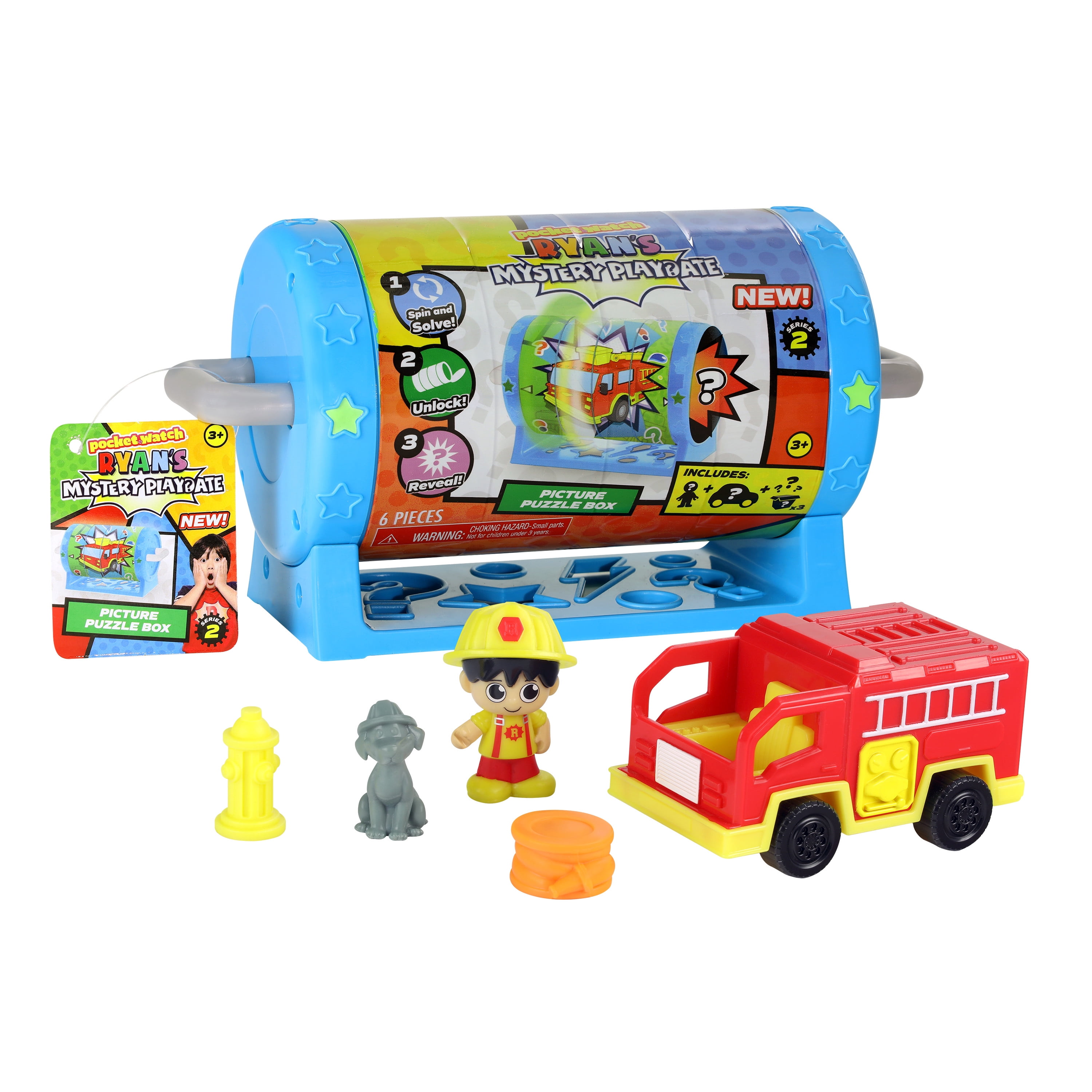 Ryan's Mystery Playdate Puzzle Box, Firefighter Ryan Figure, Vehicle ...