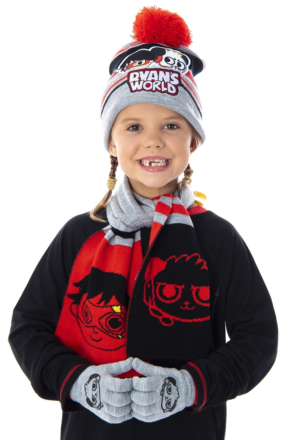 Ryan's World Kids Ryan and Combo Panda Gloves Scarf And Pom Beanie 3 ...