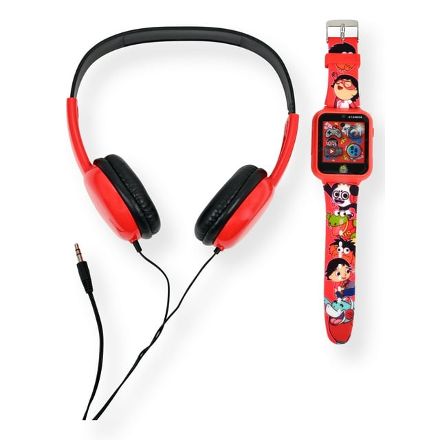 Ryan's World Unisex Child Smart Watch and Headphones Set Red and Blue ...