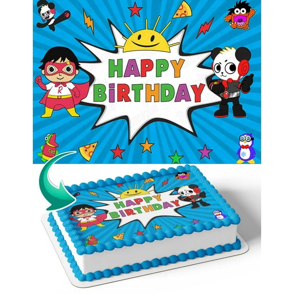 Ryans World Happy Birthday Edible Image Cake Topper For Quarter Sheet ...