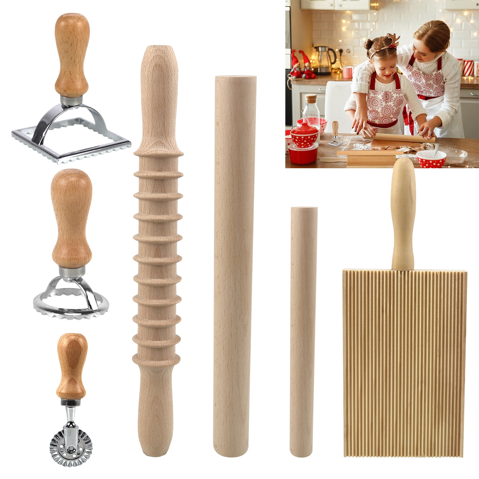 Pasta Making Tool Include 7 Pcs, Ryanstar Racing Wooden Cutter, Rolling ...