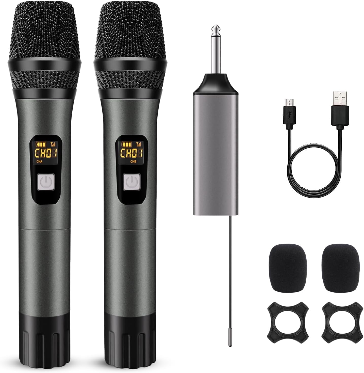 Rybozen Wireless Microphone, UHF Dual Metal Dynamic Mic, 200ft Range ...