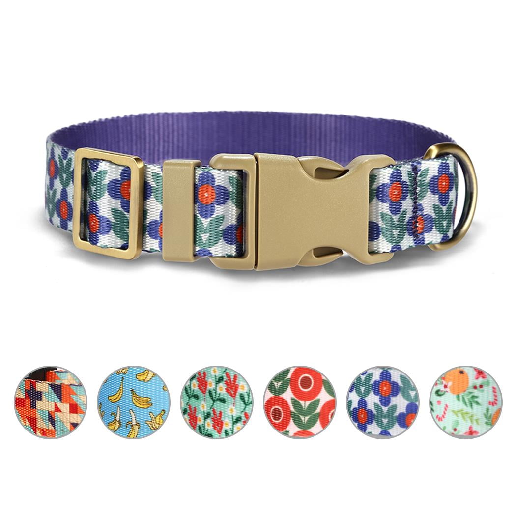 Rychif Cute Dog Collar, Purple Flower Pattern, Soft Nylon Pet Collars ...