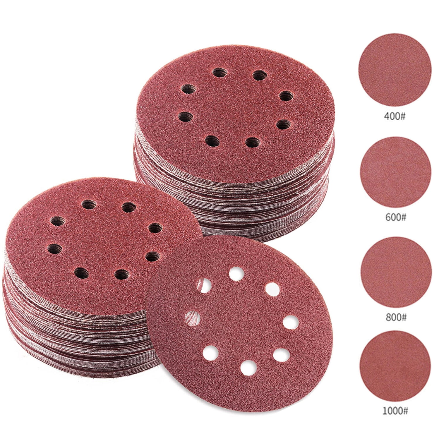RyhamPaper 100PCS 5 Inch 8 Holes Sanding Discs 400 600 800 1000 Grit ...