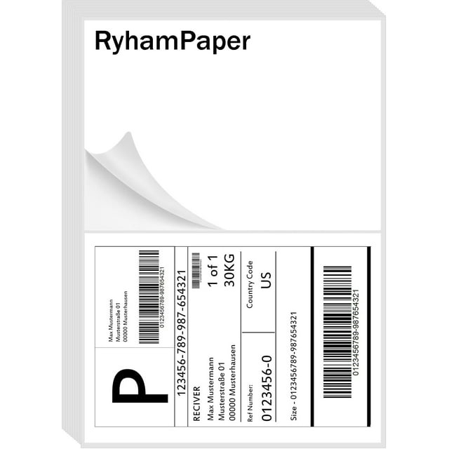 "RyhamPaper 50 Waterproof Sticky Shipping Labels, LaserJet & Ink, 5.5 ...