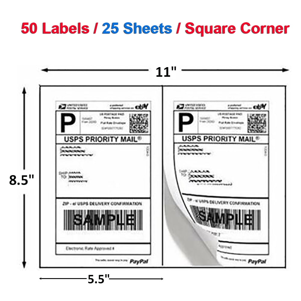 RyhamPaper 50 Shipping Labels, 5.5" x 8.5", Half Sheet Labels for Laser ...
