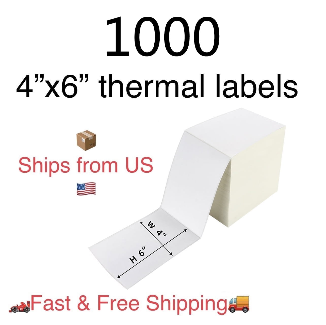RyhamPaper Fanfold 4" x 6" Direct Thermal Shipping Labels, 1000 Labels ...