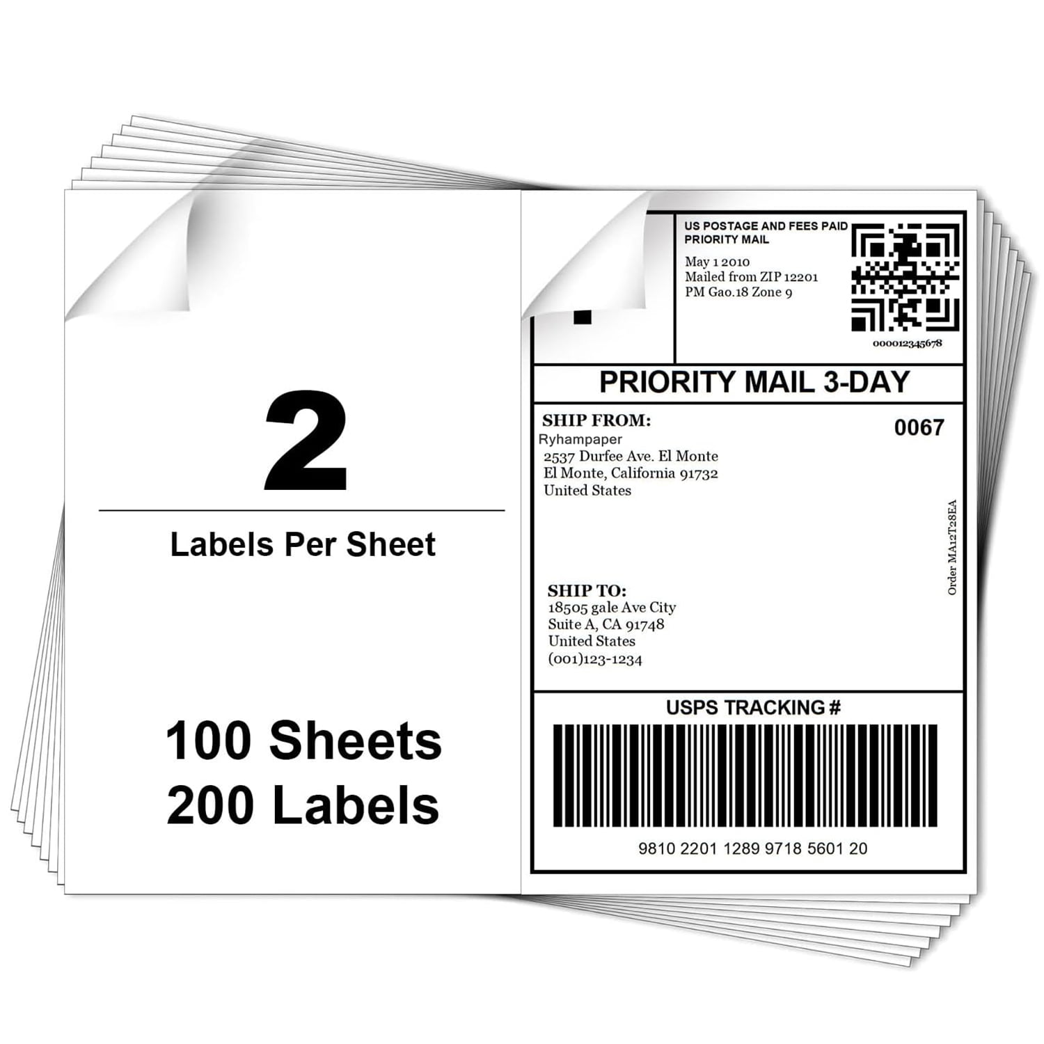 RyhamPaper Waterproof Laser/Inkjet Printer Shipping Labels, 8.5" x 5.5 ...