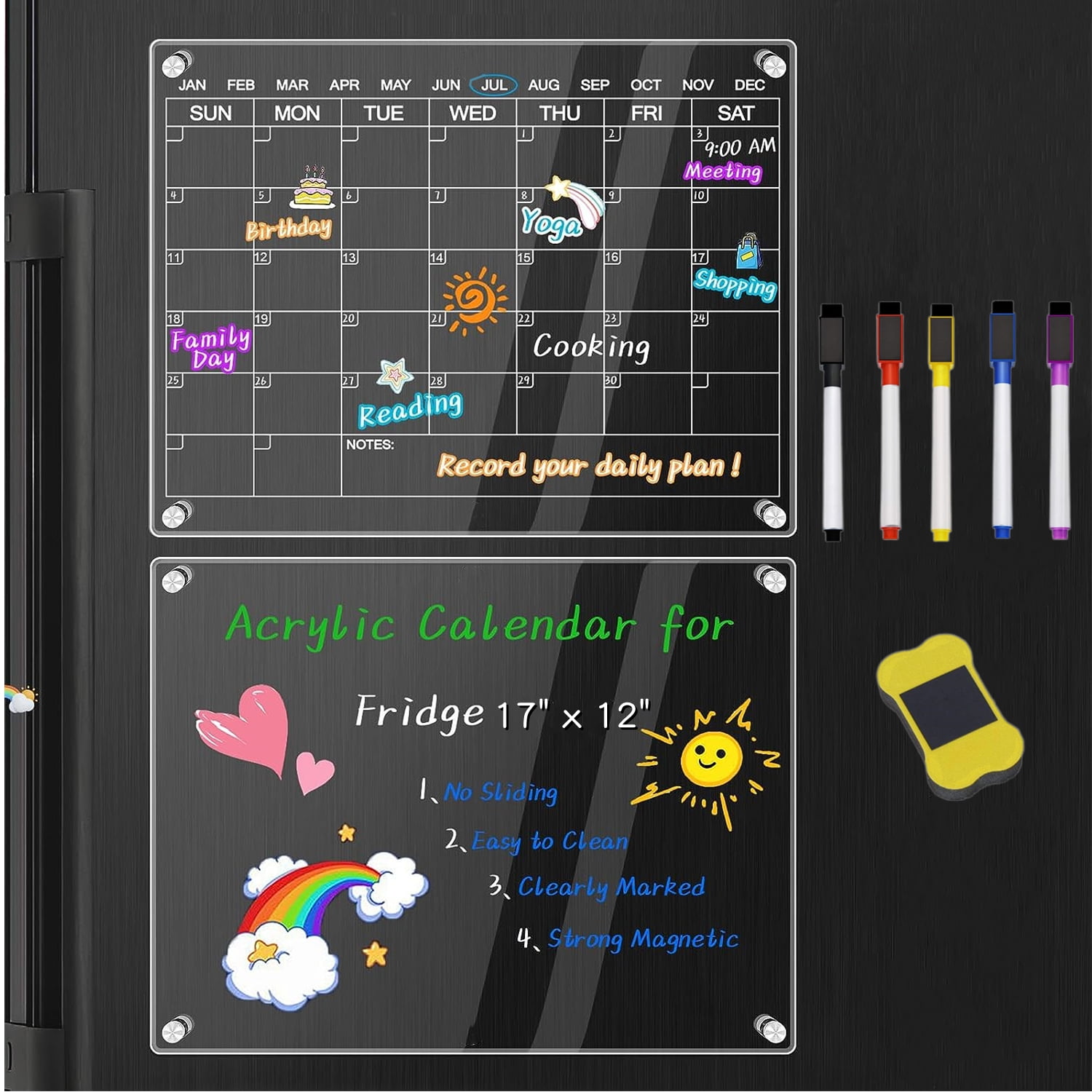 RyhamPaper Magnetic Acrylic Calendar for Fridge, 17''x12'' Clear ...