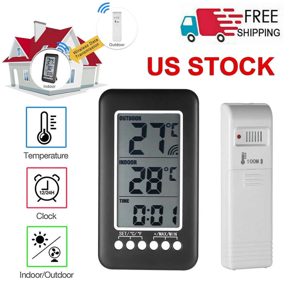 RyhamPaper Wireless Indoor Outdoor Thermometer, LCD Digital Clock ...