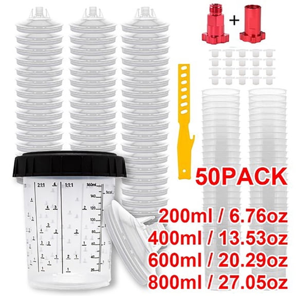 Paint Spray Gun Cups Liners and Lid System, Disposable 125 MIC Kit, 50 ...