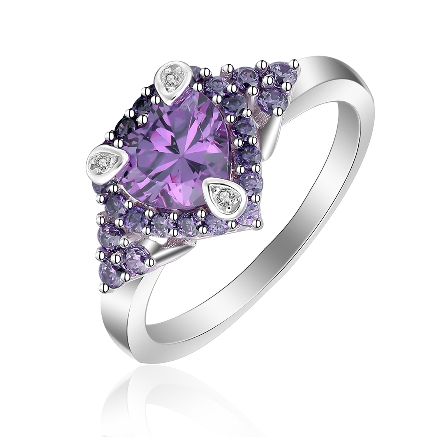 Ryiana Engagement Promise Ring Purple Heart Cz Silver Womens Ginger ...