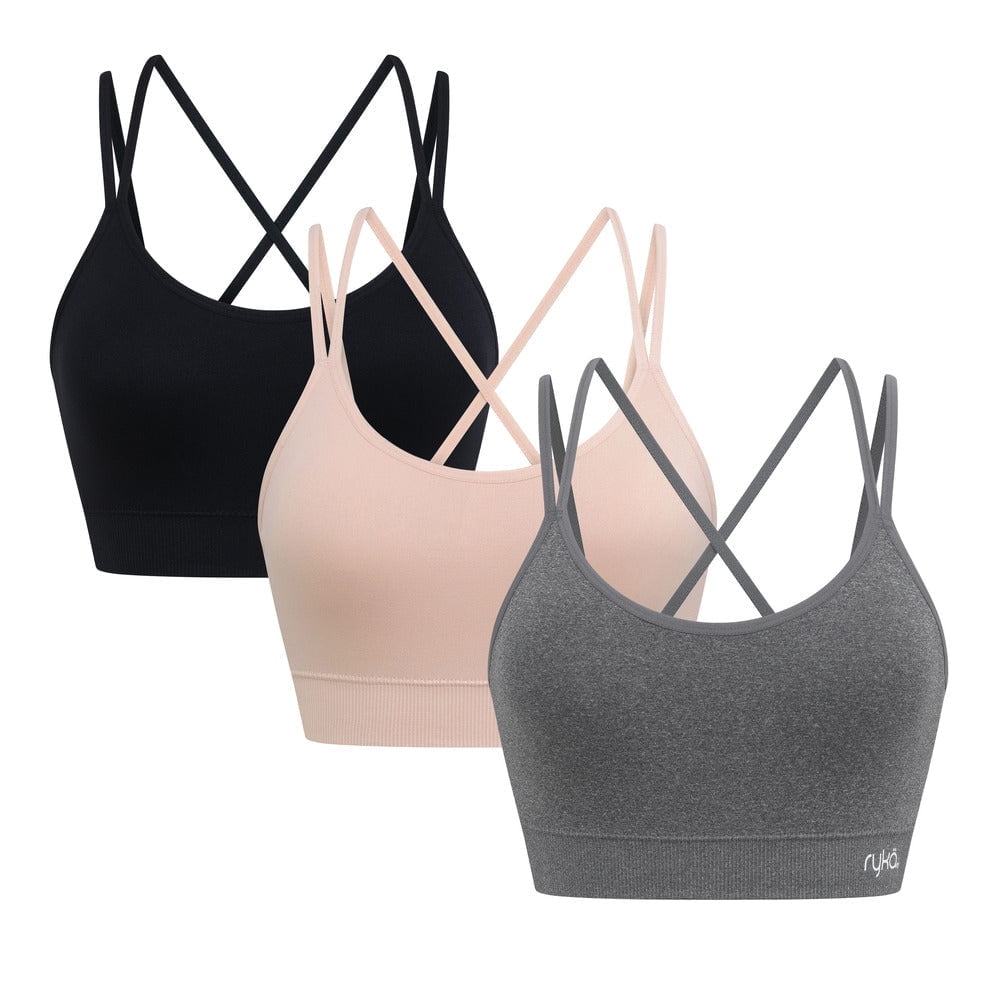 Ryka Hannah Seamless Strappy Openback Sports Bra, 3 Pack, Sepia Rose / Asphalt Htr / Black ...