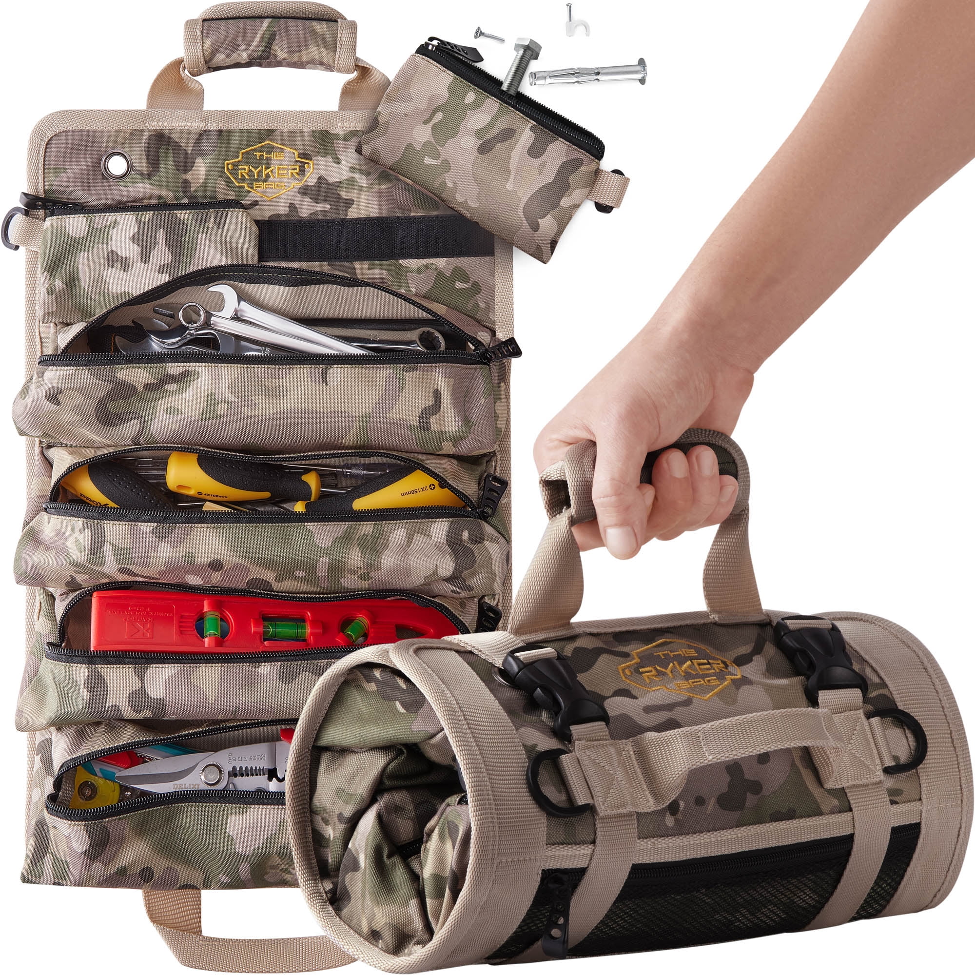 The Ryker Bag Tool Roll Up Bag, Heavy Duty Organizer with Detachable ...