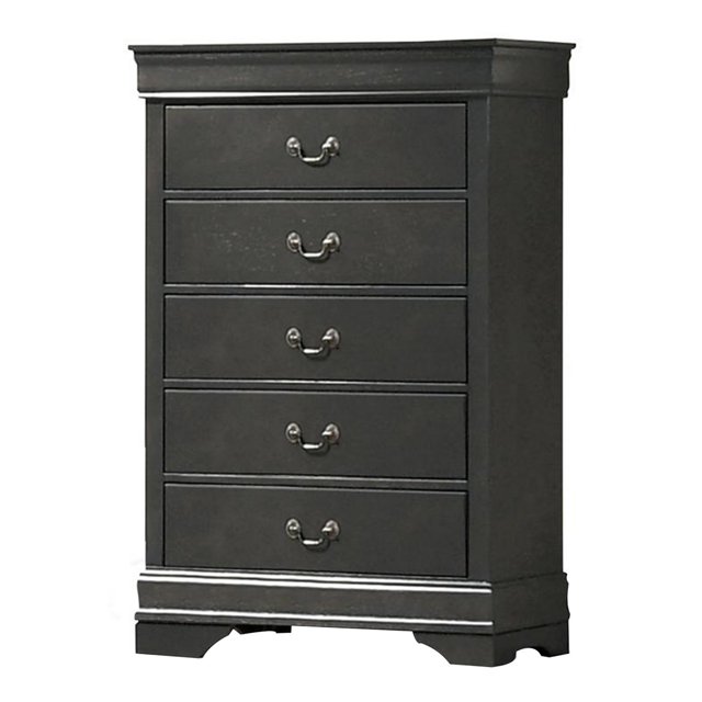 Ryla 48 Inch Tall Dresser Chest 5 Drawers Metal Handles Solid Gray Wood ...