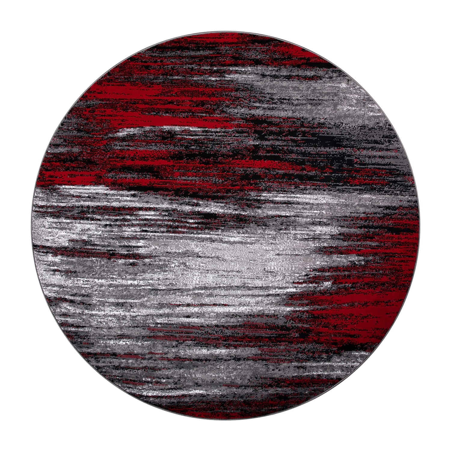 Rylan Collection 7' x 7' Round Red Abstract Area Rug - Olefin Rug with ...