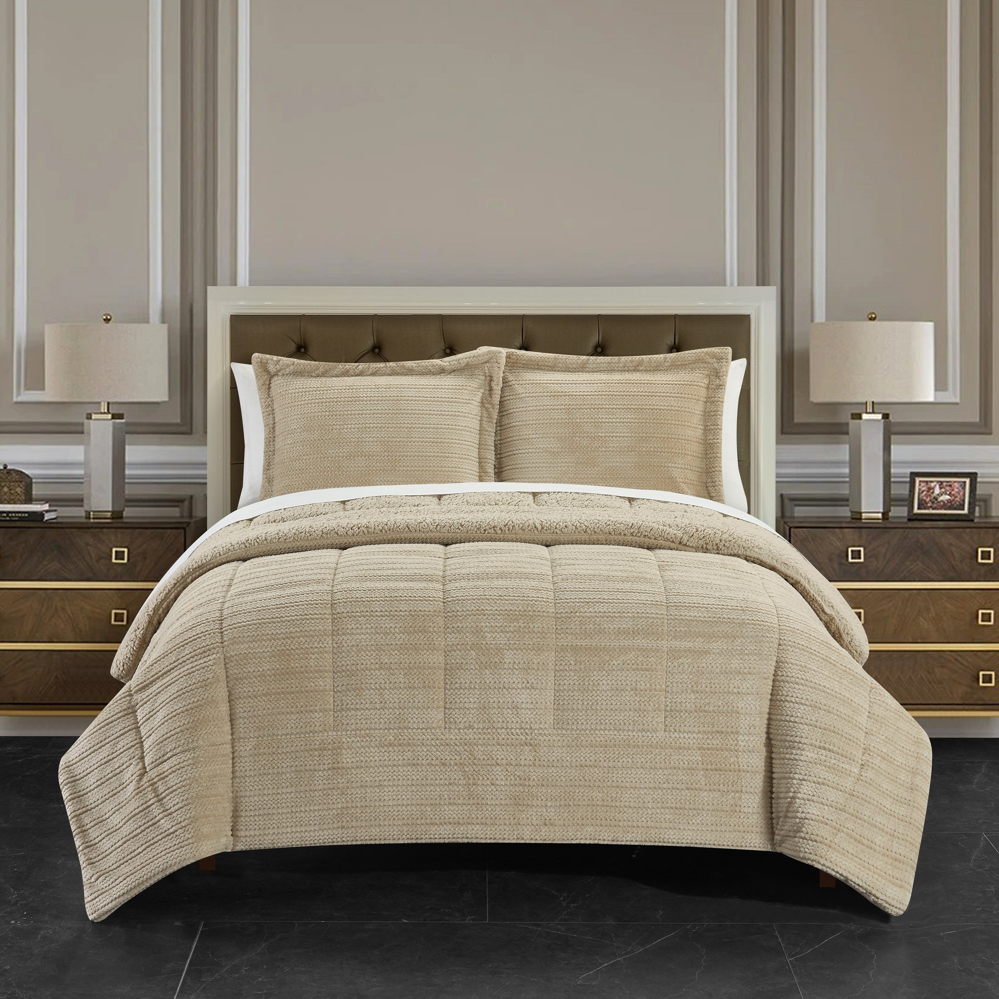 Ryland 3 or 2 Piece Comforter Set Ribbed Textured Microplush Sherpa ...