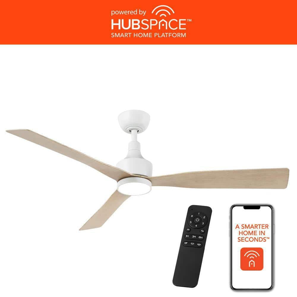Ryland 52" Smart Indoor/Outdoor Matte White Ceiling Fan with Adjustable ...