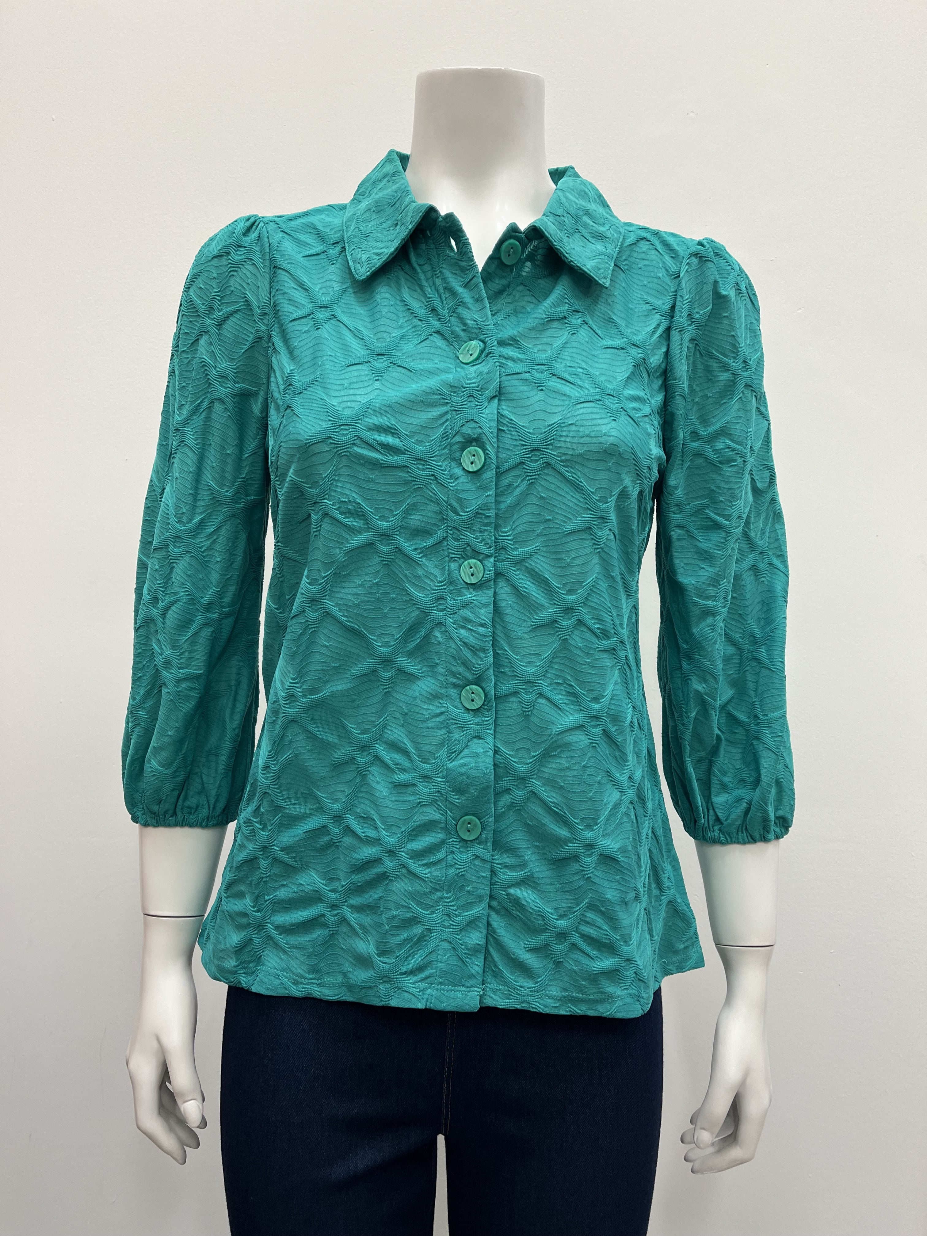 Rylee Moon solid 3/4 sleeve button down textured Blouse - Walmart.com