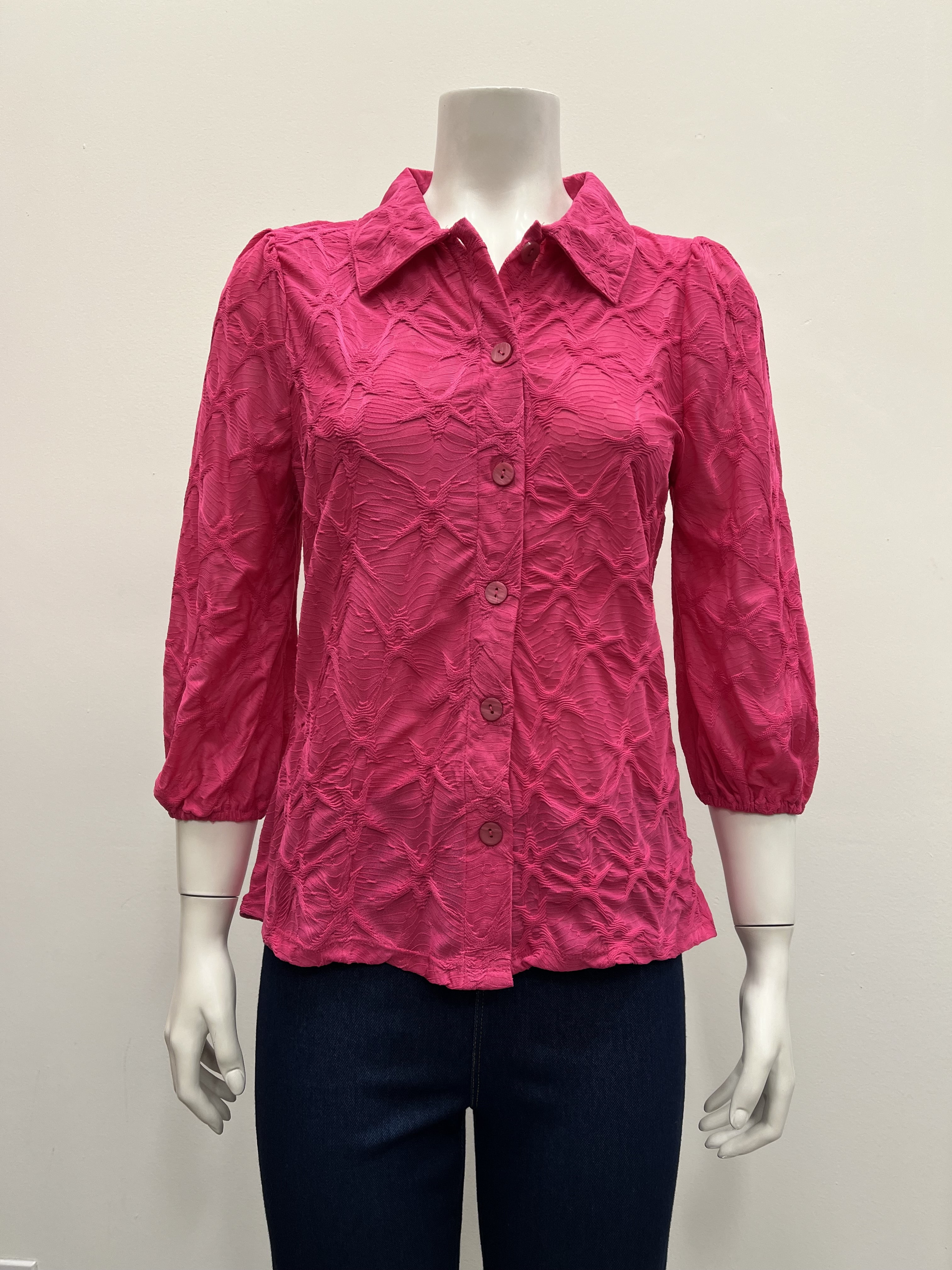 Rylee Moon solid 3/4 sleeve button down textured Blouse - Walmart.com