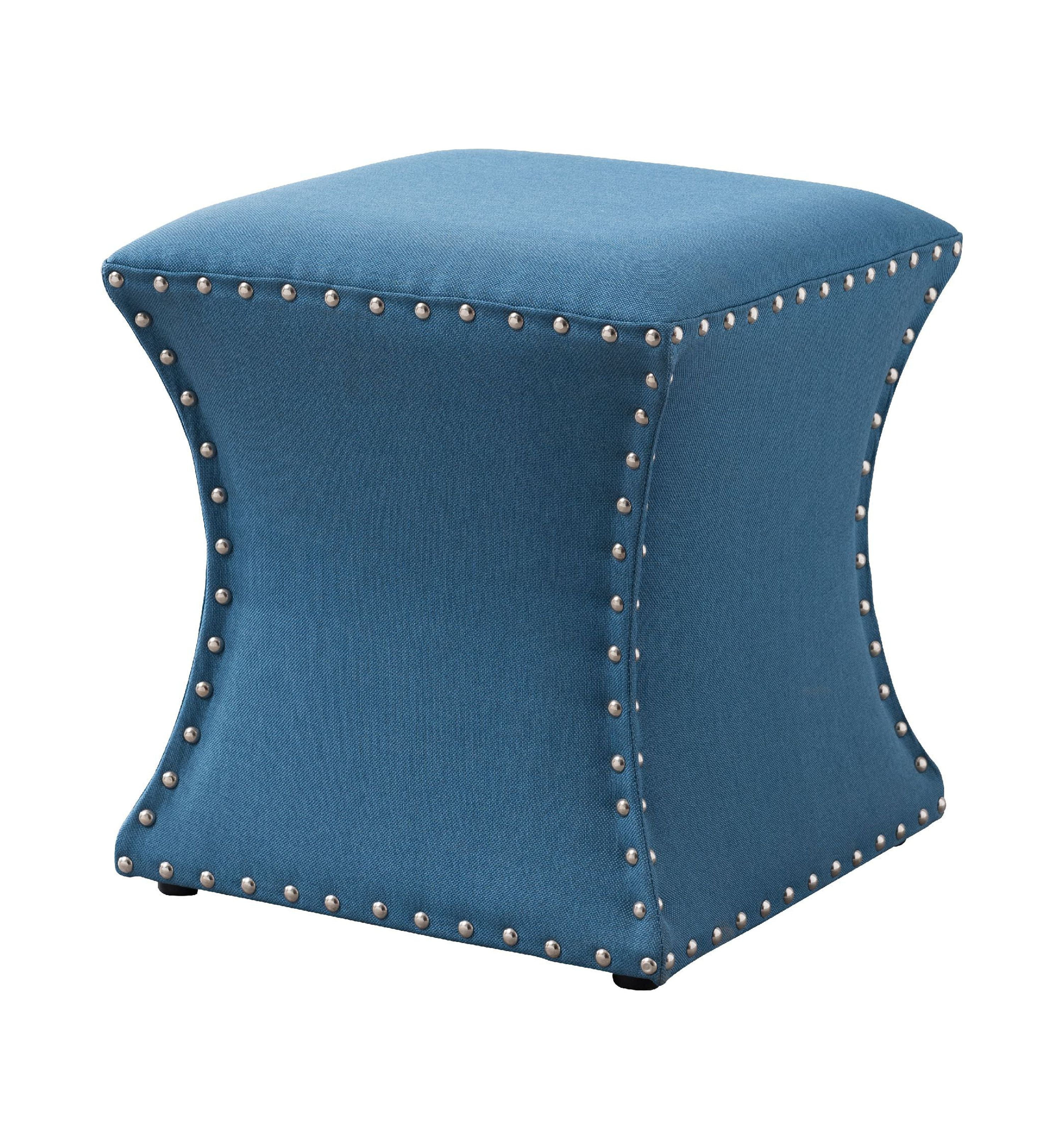 Rylen Transitional 15" Square Ottoman Footstool, Light Blue Microfiber ...