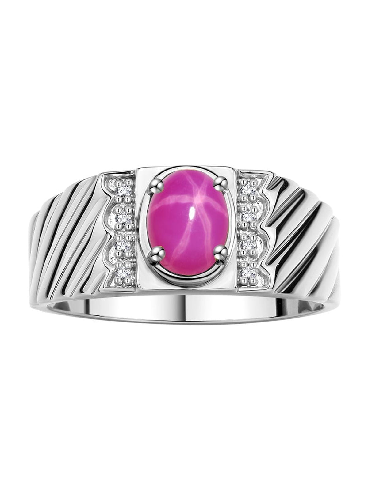 Rylos Sterling Silver Classic 8X6MM Oval Star Ruby & Sparkling Diamond Ring - Birthstone Jewelry ...