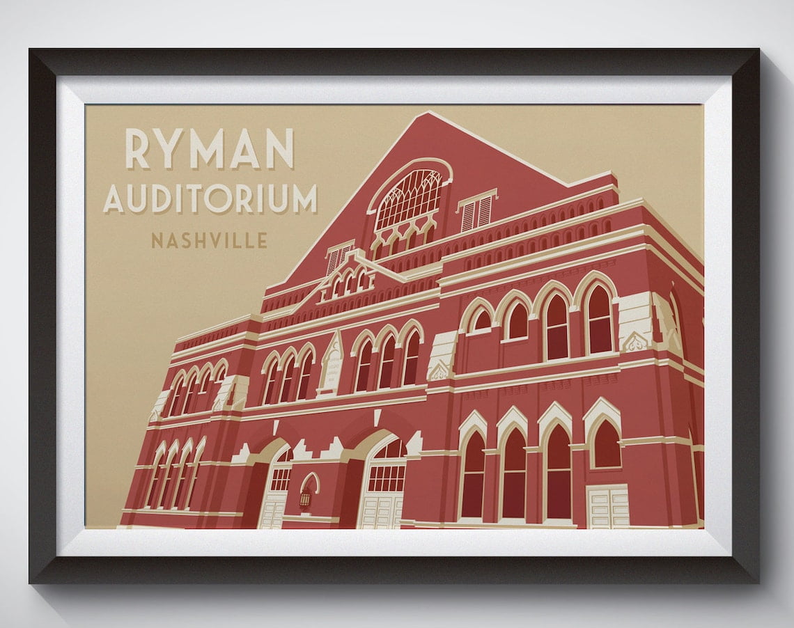 Ryman Auditorium Poster, Nashville Tennessee Travel Print, Music City ...