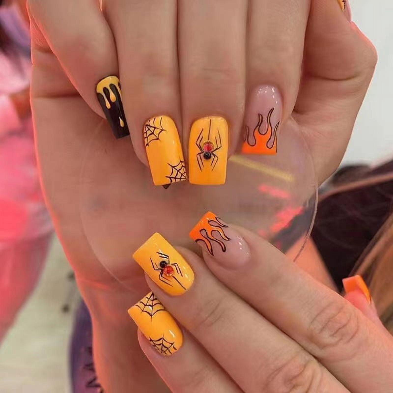 Rynn&Rae Halloween Press on Nails Tips Full Cover False Fake French ...