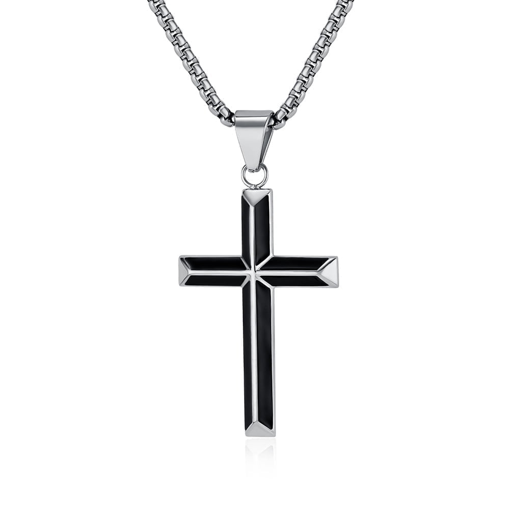 Rynsito Cross Necklace for Men, Beveled Edge Cross Necklace Silver ...