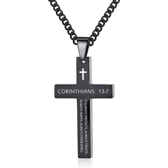 Faith Cross Necklace for Men Women - Christian Bible Verse Stainless ...