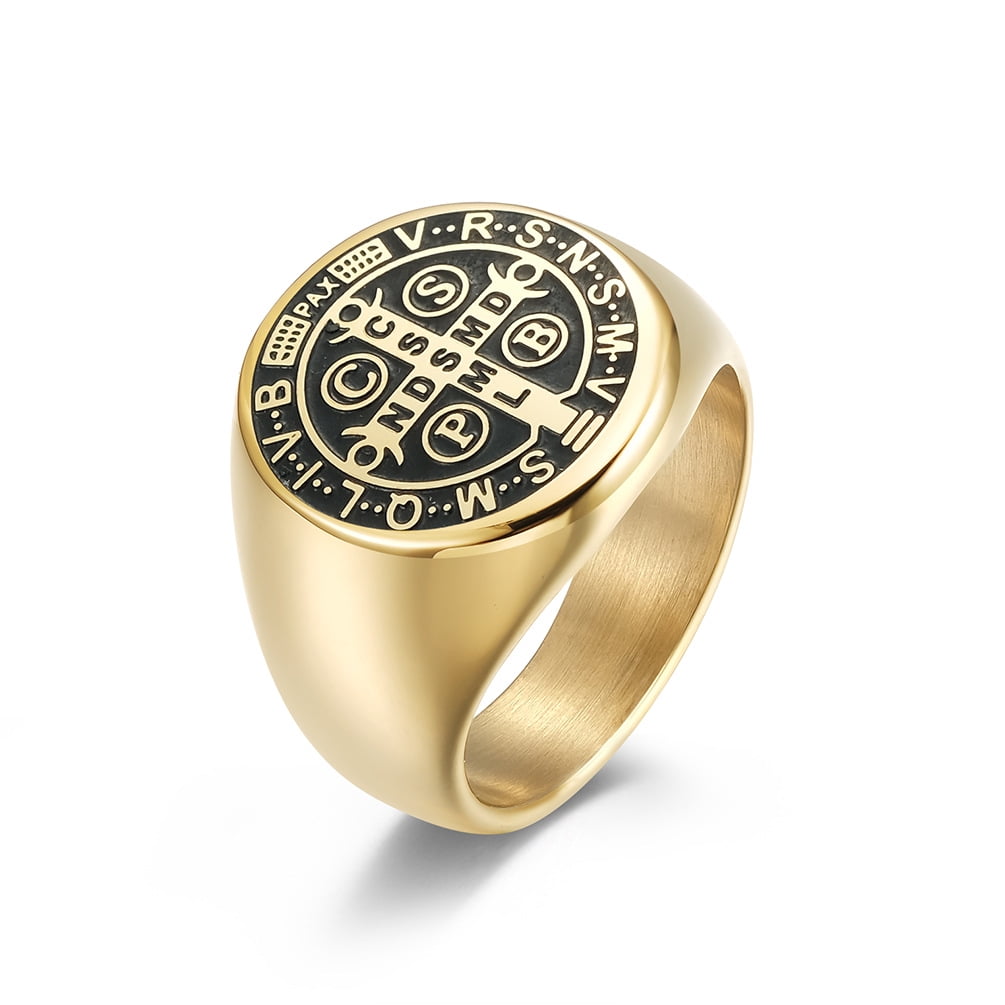 Rynsito Men's St Benedict Exorcism Ring Stainless Steel Catholic Roman ...