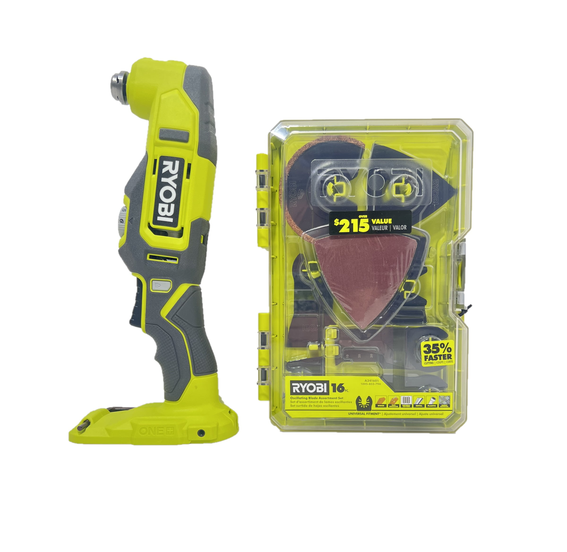 Ryobi 18 Volt Cordless Multi Tool with 16 Piece Oscillating Multi Tool Blade Accessory Set PCL430 A241601 Bulk Packaged