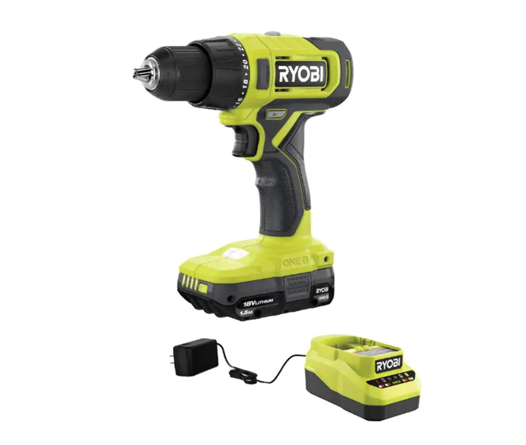 Ryobi 18V Cordless Drill Driver 1/2 inch 1.5 Ah Battery 515 in lbs ...